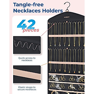 BAGSMART Hanging Jewelry Organizer with Hanger Metal Hooks Double-Sided Jewelry Holder for Organizing Earrings Necklaces Rings Perfect for in Hanging Closet, Wall, Door, 1 Piece, Large, Black