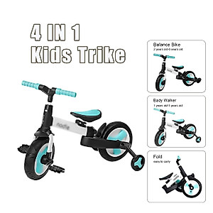 SZNWJ Ygqtbc 4 in 1 Kids Trike Enlarged Children Walker with Parent Steering Push Handle,Folding Balance Bike for 1-6 Years Old Boys Girls (Color : B)