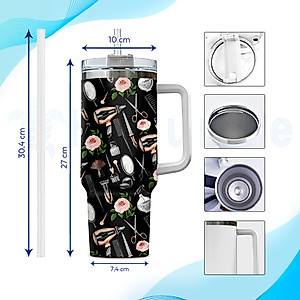 Hyturtle Personalized Coffee Tumbler Hairstylist Customized Name 40 oz Tumbler with Handle and Straw Lid, Birthday Gifts For Hairdressers Men Women Insulated Mugs Wine Tumblers Stainless Steel Cups