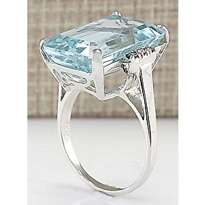 Zhiwen DOCCESTU Vintage Fashion Women 925 Silver Aquamarine Gemstone Ring Engagement Wedding Jewelry Size 5-11 (8#)