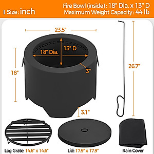 Yaheetech Fire Pit 23.5in Smokeless Fire Pit Tabletop with Stand Outdoor Wood Burning Firepit Set for Outside Camping with Silicone Mat & Fire Poker & Rain Cover & Lid & Log Grate