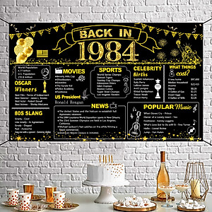 DARUNAXY 40th Birthday Black Gold Party Decoration, Back in 1984 Banner 40 Year Old Birthday Party Poster Supplies Vintage 1984 Backdrop Photography Background for Men & Women 40th Class Reunion Decor