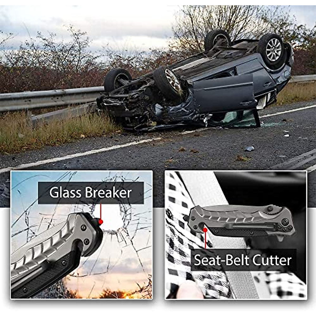 NedFoss Knifes Pocket Knives for Men, Folding Pocket Knife with Glass Breaker, Seatbelt Cutter, G10 Handle, Thumb Stud for Emergency Rescue, Household, Workshop (FA46)