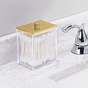 mDesign Plastic Rectangle Apothecary Canister - Organizer for Bathroom Vanity Countertop Shelf Decor - Holds Cotton Swabs, Soap, Makeup, Bath Salts - Lumiere Collection - 3 Pack - Clear/Soft Brass
