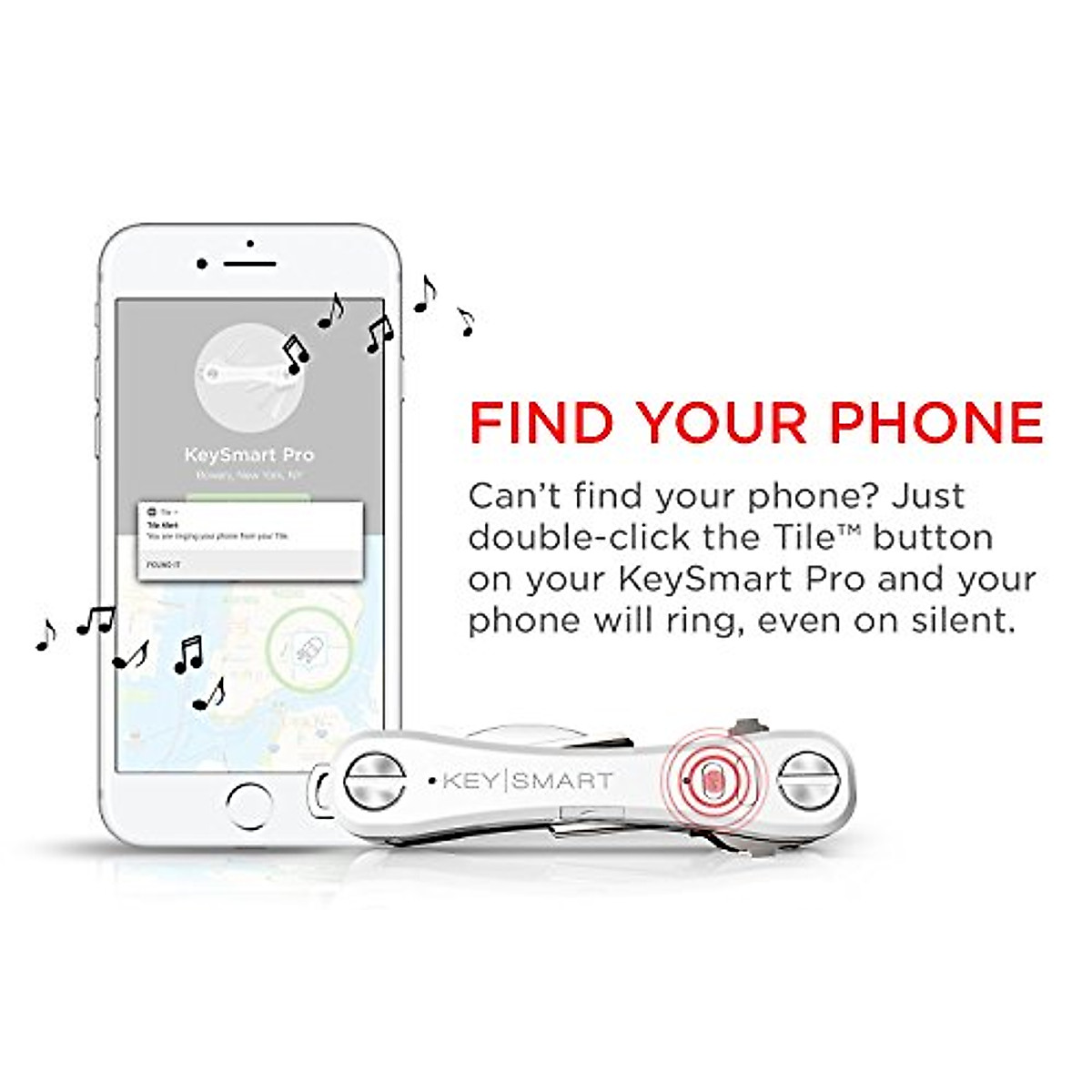 KeySmart Pro - Compact Smart Key Holder w LED Flashlight & Tile Bluetooth, EDC Key Organizer, Attach Car Key Fob, Other Mini Tools & Accessories (up to 10 Keys, White) - Discontinued