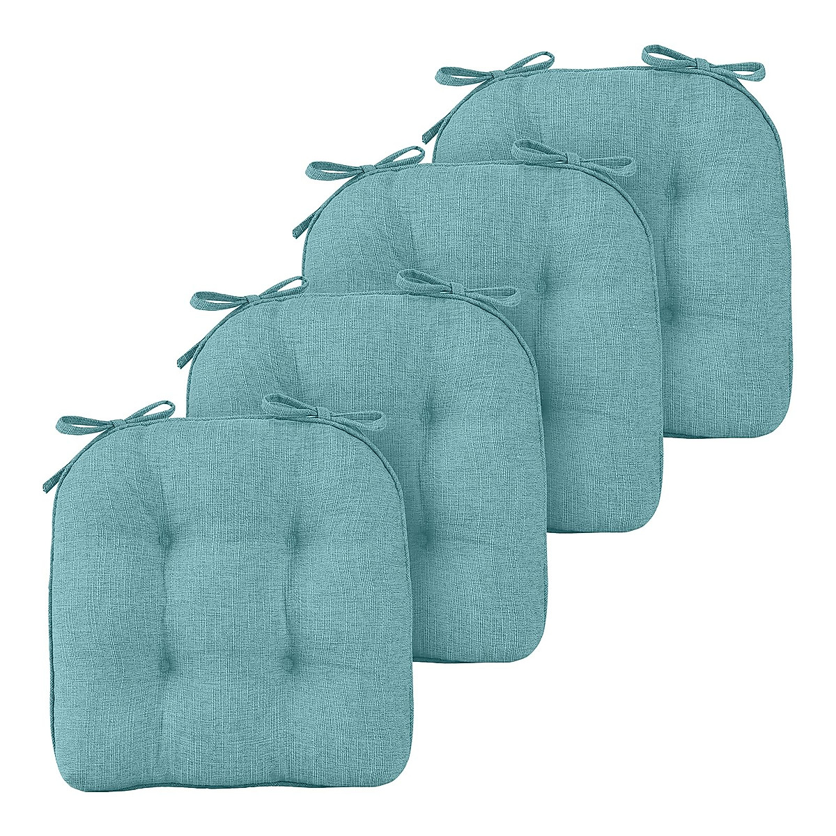 Basic Beyond Chair Cushions for Dining Chairs 4 Pack, Memory Foam Chair Cushion with Ties and Non Slip Backing, 15.5 x 15.5 inches Tufted Chair Pads for Dining Chairs(Aqua Blue)