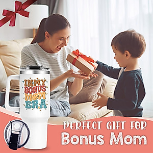 Bonus Mom Tumbler with Handle, Bonus's Moms Gifts - 40 oz In My Bonus Mom Cups Tumbler with Straw and Lid - Unique Mother In Law Birthday Gifts for Mothers Day Christmas for Step Moms Gift