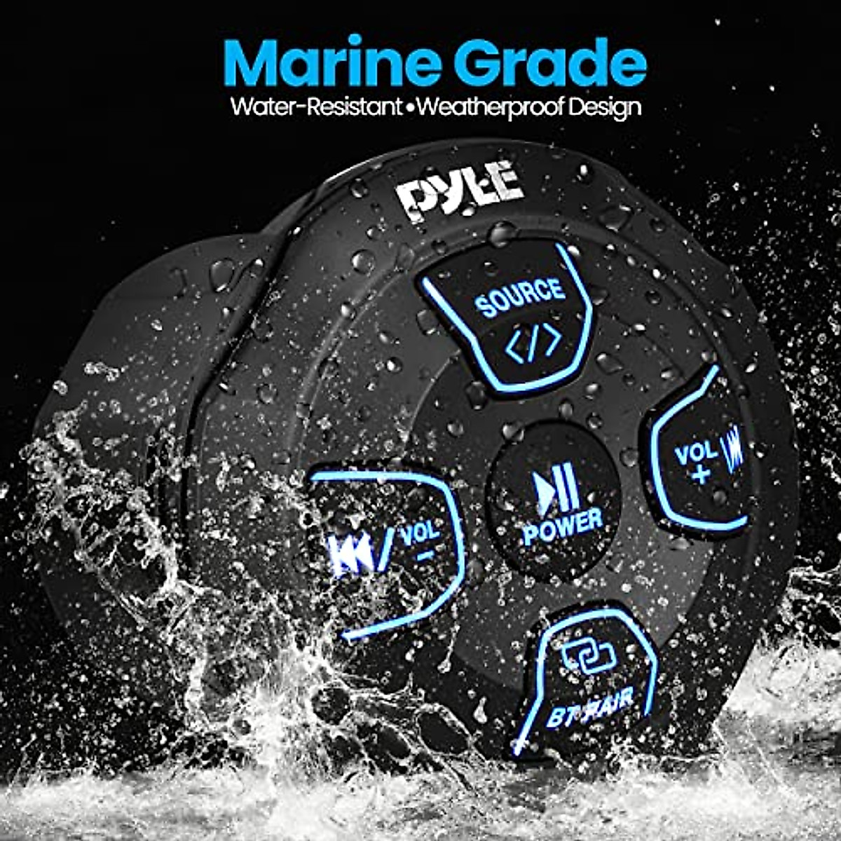 Pyle Amplified Wireless Bluetooth Audio Controller - 300 Watt Bluetooth Media Button, Waterproof Marine Receiver Remote Control W/Aux, Mount for Car Truck Boat Marine Powersport Vehicles - PLMRBT18