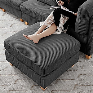 MYINDA U Shaped Sectional Couches for Living Room, 110 Inch Modular Sectional Sofa with Movable Ottoman, Corduroy Oversized Living Room Furniture Sets (Dark Gray)