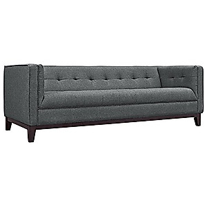 Modway Serve Modern Tuxedo Sofa With Upholstered Tufted Fabric in Gray