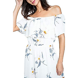 SUGARLIPS Women's Off Shoulder Dressy Casual Floral Maxi Dress, White-Multi, Small