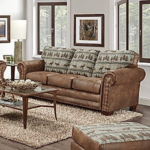 American Furniture Classics Model 8505-90 Deer Teal Lodge Tapestry Sofa Sleeper