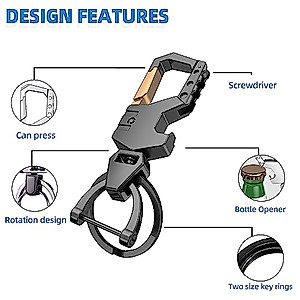 Nuwacreat Heavy Duty Keychain Opener with 2 Keyrings Car Keychains, Multifunctional Toolbox for Men and Women Car Keychains (Black-2)