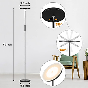 LED Floor Lamp, 3600LM 36W Super Bright Standing Lamp with Remote & Touch Control, 350W Equivalent Modern Torchiere Lamp with 2700K-6500K Stepless Dimming, 69" Tall Lamp for Living Room Bedroom Office
