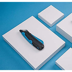 COSCO 091508 Easycut Cutter Knife w/Self-Retracting Safety-Tipped Blade, Black/Blue