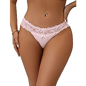ohyeahlady Women's Lace G-String Thong Panties Tangas Plus Size Underwear V String Pink