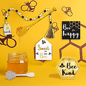 5 Pieces Bee Wooden Tiered Tray Decor Set, Bee Kind Sign Sweet as Can Bee Wood Block Decor Bee Wood Bead Garland 3D Raised Letter Bee Kitchen Decor for Spring Home Farmhouse Rustic Decorations
