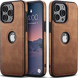 WTCASE for iPhone 14 Pro Leather Case, Thin Flexible Soft Grip Luxury Vgean PU Leather Cover for Men, Durable Anti-Scratch Full Phone Cases Compatible with iPhone 14 Pro (2022) 6.1" (Brown)