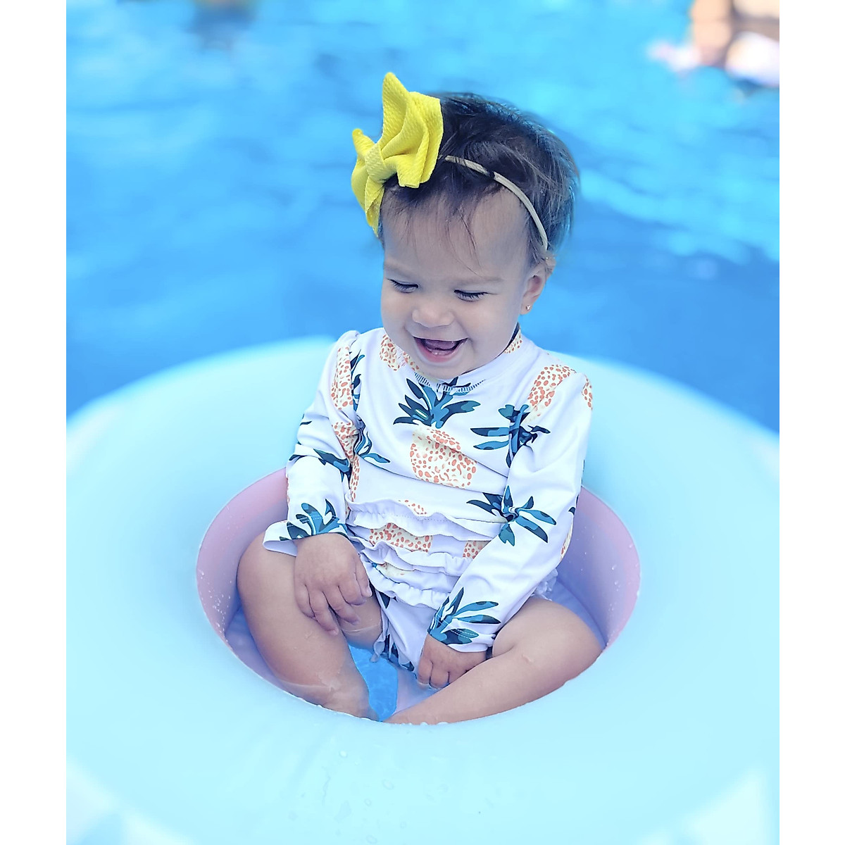 uideazone Baby Girls One-Piece Zippered Swimsuit Swimwear UPF 50+ Rashguard Long Sleeve Bathing Suits Summer Sunsuit 6-12 Months