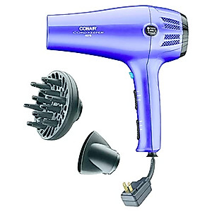 Conair Cord Keeper Hair Dryer with Folding Handle and Retractable Cord, Travel Hair Dryer, Teal with Ionic Technology, 1875 Watt, Purple