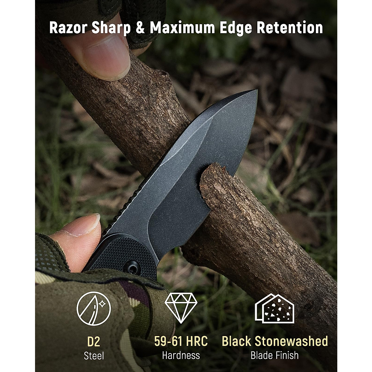 KEXMO Pocket Knife for Men - 2.99" D2 Blade G10 Handle Folding Pocket Knife with Clip - Small EDC Knife for Tactical Hunting Hiking Camping Survival Gift for Men Dad Women, Black