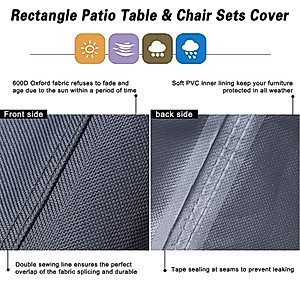ABCCANOPY Outdoor Rectangular Patio Furniture Covers 600D Oxford Heavy Duty Table Cover Waterproof Windproof Anti-UV Dust Proof Protective Covers Dining Table & Chair Set Cover 90x64x28 inches