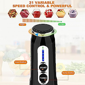 Immersion Hand Blender: 3-Angle Adjustable with Variable 21-Speed Control, Powerful Hand Blender Electric for Milkshakes | Smoothies | Soup| Puree | Baby Food (Black)