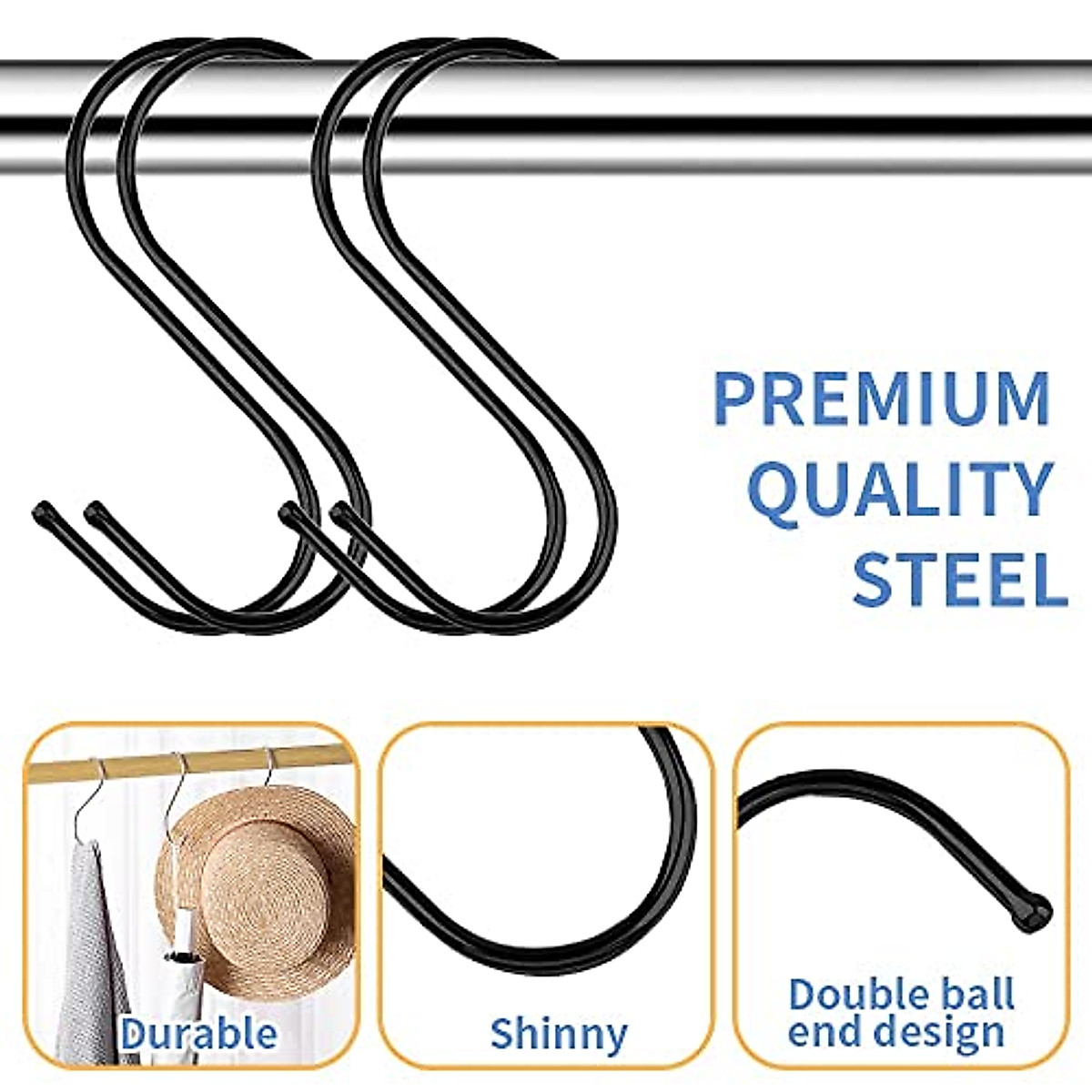 ALTKOL S Hooks for Hanging, 20 Pack S Shaped Hooks for Hanging Plants, Stainless Steel S Hooks Heavy Duty, Durable S Shaped Hooks for Kitchen,Pots, Pans, Plants, Bags, Cups, Clothes,2.8 Inch,Black