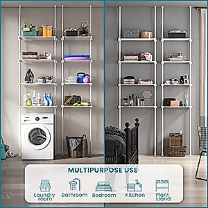 ALLZONE Bathroom Organizer, Over The Toilet Storage, 4-Tier Adjustable Shelves for Small Room, Saver Space, 92 to 116 Inch Tall, White