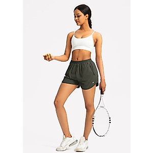 G Gradual Women's Running Shorts with Zipper Pockets Quick Dry Athletic Workout Gym 3" Short Shorts for Women with Comfy Liner (army green, Small)