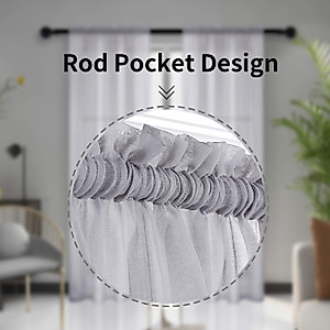 Anjee Grey Sheer Curtains 45 Inches Length Rod Pocket Window Treatment Linen Gauze Voile Drapes for Bedroom Living Room Kitchen, 52 x 45 Inch