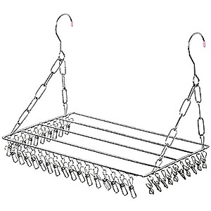 ZyHMW Clothes Airer Balcony Folding Shoe Drying Rack Clothes Airer Stainless Steel Laundry Hook Clip, Clothes Airer (No. of Pegs : 100) (Size : 36)