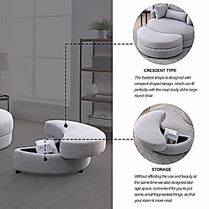 FULife Oversized Swivel Accent Barrel Chair with Storage Ottoman+4 Pillows,Comfy Upholstered 360 Recliner Sofa Club Chaise Leisure Round Loveseat Lounge Armchair for Living Room/Hotel/Nursery