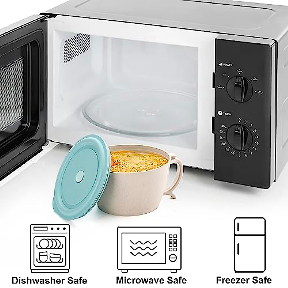 SOUJOY 2 Pack Noodle Bowl With Lid, 40 OZ Large Microwave Wheat Straw Soup Bowl with Phone Holder, Instant Noodle Bowl for Soup, Noodles, Ramen