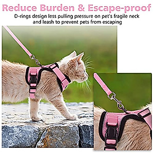 Dooradar Cat Harness and Leash Set, Escape Proof Safe Adjustable Kitten Vest Harnesses for Walking, Easy Control Soft Breathable Mesh Jacket with Reflective Strips for Cats, Pink, XS