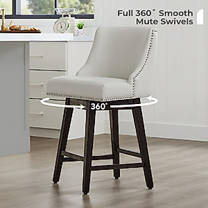 CHITA Counter Height Swivel Barstool,26" H Seat Height Upholstered Bar Stool,360° Free Swivel Barstools with Comfortable Foam Cushioning,Creamy Gray