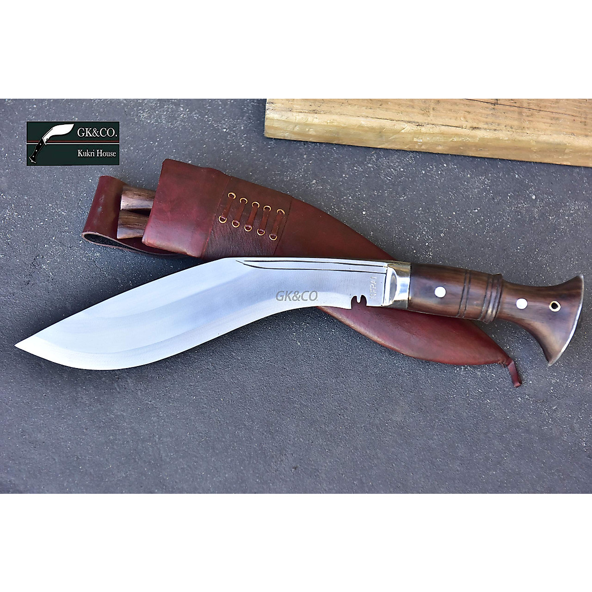 GK&CO. Kukri House Genuine Kukri/Khukuri Knife - 10" Blade Full Tang Panawal Angkhola Village Working Kukri Red Sheath - Handmade in Nepal.