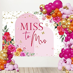 Mocsicka Miss to Mrs Backdrop Hot Pink Flowers Gold Glitter Bridal Shower Party Decorations Wedding Bride to Be Engagement Photography Background (7x5ft(82''x60''), Pink)
