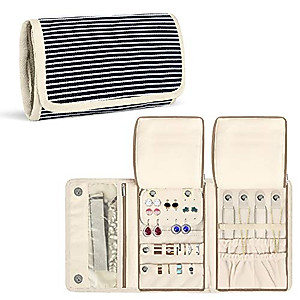 Teamoy Jewelry Roll, Jewelry Travel Organizer for Necklaces, Earrings, Bracelets, Rings, Brooches and More, Compact and Easy to Carry, Stripes
