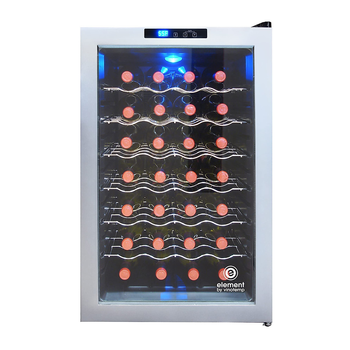 Vinotemp EL-28SILC 28 Bottle Cooler Refrigerator, Freestanding Wine Fridge with Touch Screen Adjustable Temperature Control, Dual-Paned Glass Door and Safety Lock, Metallic