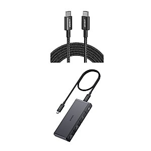 Anker USB C Hub, 556 USB-C Hub (USB4, 8-in-1) with 1.6ft USB4 Cable, 10 Gbps USB-C and USB-A Data Ports, 8K HDMI and DisplayPort New Nylon USB C to USB C Cable 100W 10ft, USB 2.0 Type C Chargi