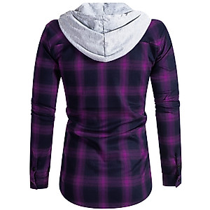 Kilborn·pataky Men's Flannel Long Sleeve Shirt Casual Hooded Plaid Button Down Hoodie Regular Fit Purple