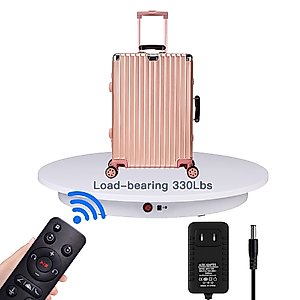 JAYEGT Motorized Rotating Display Stand, 360 Degree Electric Rotating Potography Turntable for Products Display，Live Video Show, Remote Control Angle, Speed (White / 16.5inch /330Lbs Load/Wired)