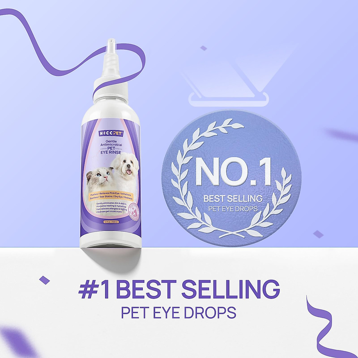 HICC PET Dog Eye Drops 5.1 fl oz Eye Drops for Dogs and Cats Vet-Recommended Dog Eye Infection Treatment to Soothe Eye Infection Allergy, Relieve Dry Eyes Pink Eyes, Dog Tear Stain Cleaner