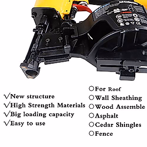 BHTOP CN45N Roofing Nailer, 15 Degree Roofing Nail Gun, 3/4-Inch to 1-3/4-Inch Coil Nails, 120-pcs Load Capacity Coil Nailer in Orange
