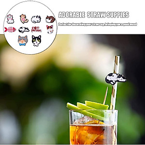 Silicone Cat Straw Cover - 10 Pack Adjustable Cute Reusable Kitten Drinking Straw Caps Charms Pen Accessories for Pencil Straw Home Kitchen Accessories(Cat)