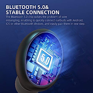 Wireless Bluetooth Earbuds with Mic, WSHDZ T7 Touch Control Waterproof Immersive Bass Stereo Long Battery Headphones, Portable Charging Case with LED Display, Headset for Sports, Android, Phone Black