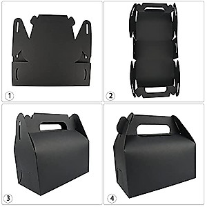 GUIFIER 25 Pack Black Treat Boxes Gable Boxes Party Favor Boxes Goodie Gift Boxes Paper Boxes with Handles for Birthday Shower Celebrating and Party Dessert Boxes for Candy, Cookies 6.5x3.6x3.4 Inches