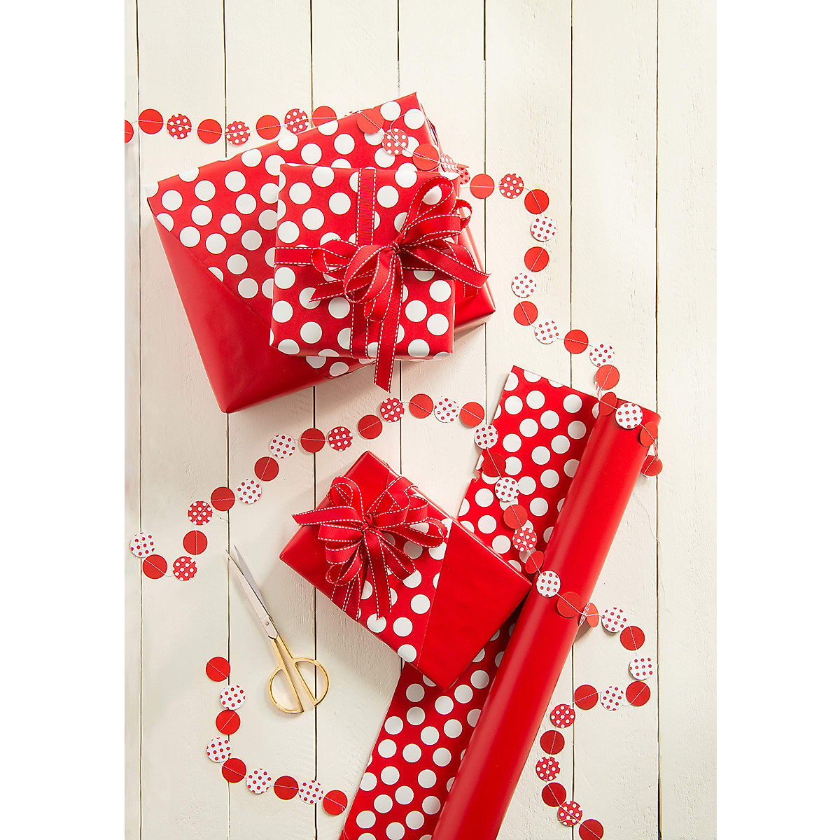 American Greetings Reversible Wrapping Paper Jumbo Roll for Birthdays, Mother's Day, Father's Day, Graduation and All Occasions, Red and White Polka Dots (1 Roll, 175 sq. ft.)