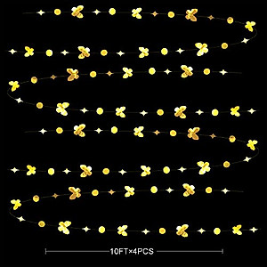 40 Ft Gold Butterfly Garland Metallic Paper Hanging Polka Dots Star Butterflies Streamer Banner for Spring Engagement Wedding Bridal Shower Baby Shower Bachelorette Birthday Party Decorations Supplies